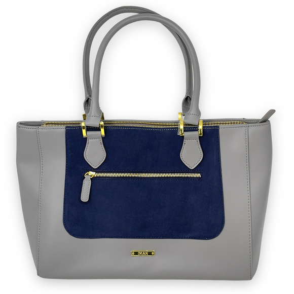 IMAN | Bags | New Nwt Iman Top Handle Satchel Handbag Purse Grey Navy ...